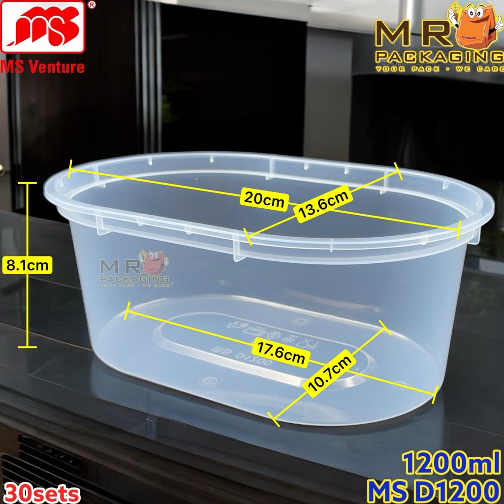 MS D1200 1200ml Microwaveable Oval Container & Lid [ 30sets± ] Bekas ...
