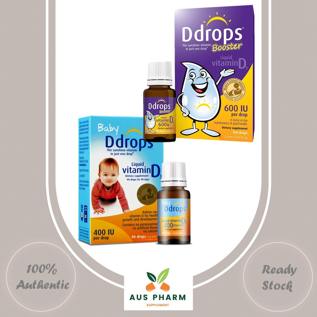 Baby Ddrops Liquid Vitamin D3 400 IU 90 Drops (2.5 ml) & Ddrops Booster 600 IU 100 Drops (2.8ml ...