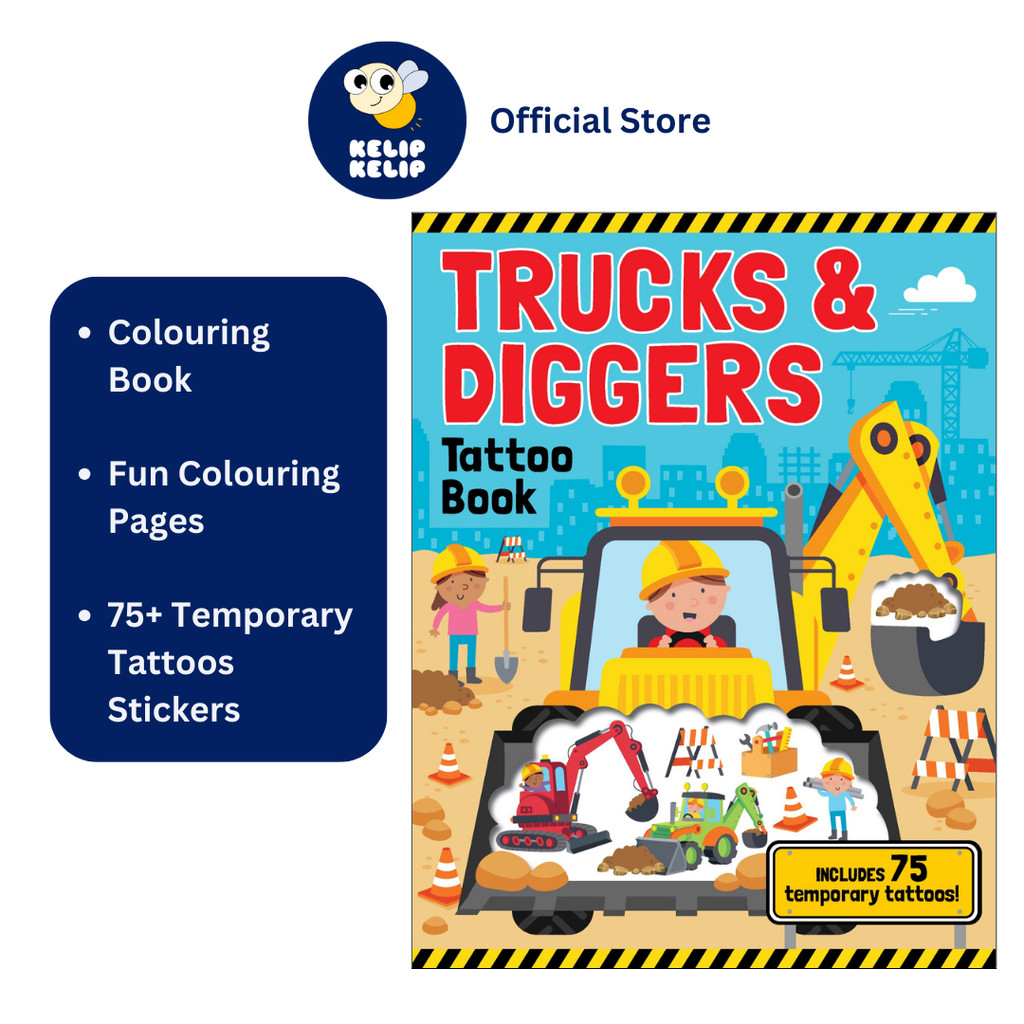 Trucks & Diggers Tattoo Colouring Book For Kids To Color With 75 ...