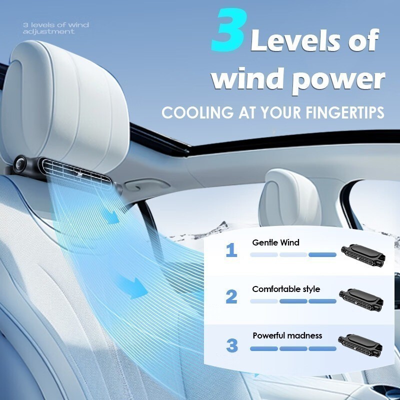 2PCS Car Seat Fan/Front and Rear Seat Headrest Cooling Fan/USB Cable 3 ...