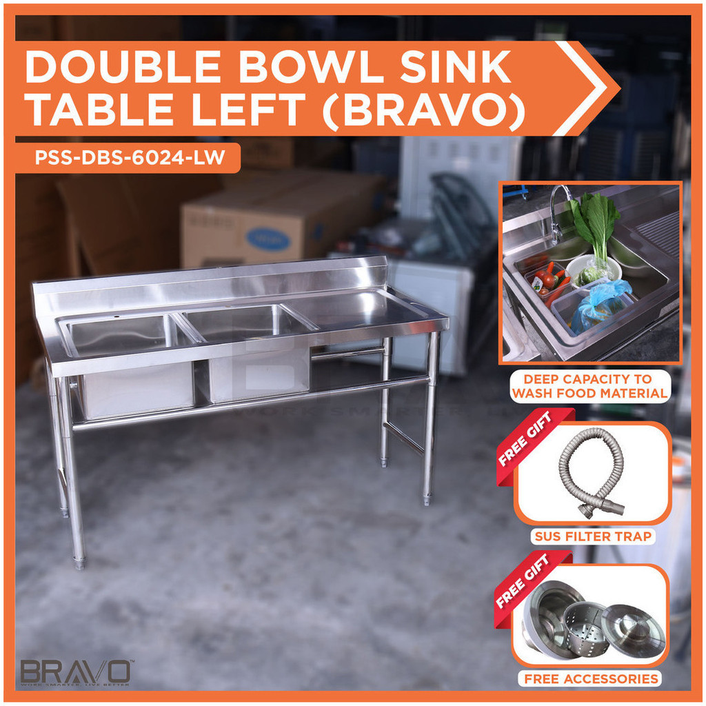 Bravo Stainless Steel Double Bowl Sink (600 mm Width) With Side Wing ...