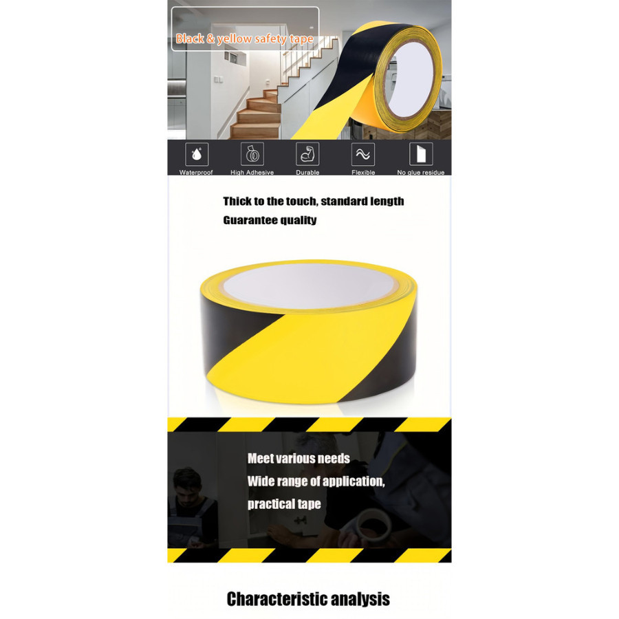 33M PVC Warning tape Marking Yellow black Safety Soft Strong Adhesive ...