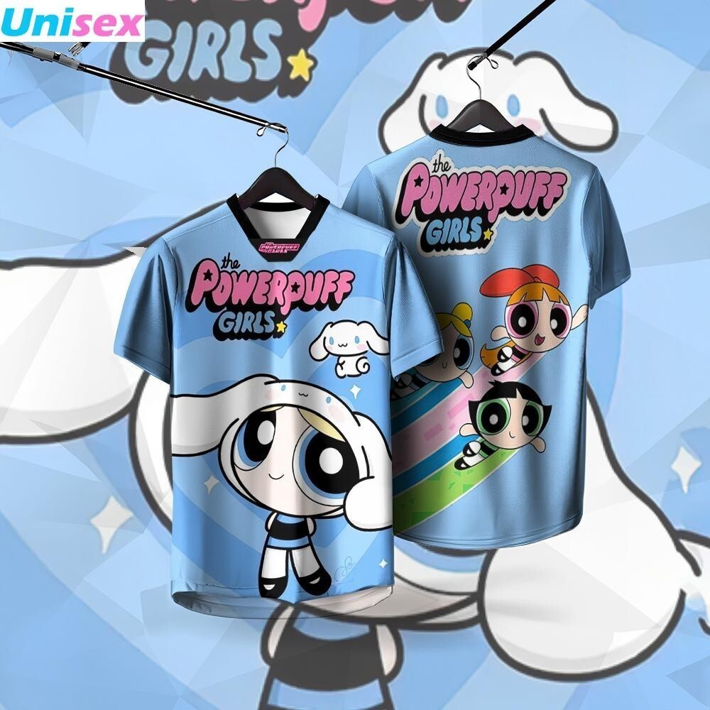 Fashion Blue Powerpuff Girls Sports Jersey Retro Colar Jersey Graphic ...