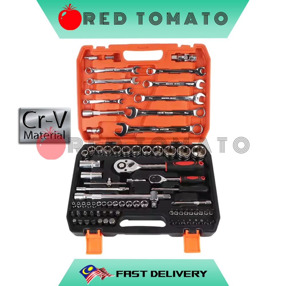 RED TOMATO Original 82pcs Cr-V Combination Socket Wrench Ratchet Spanner Tools Set Box Car Motor ...