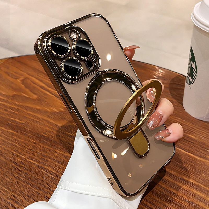 Luxury Ring Bracket Magnetic Plating Phone Case For iPhone 16 15 14 13 ...