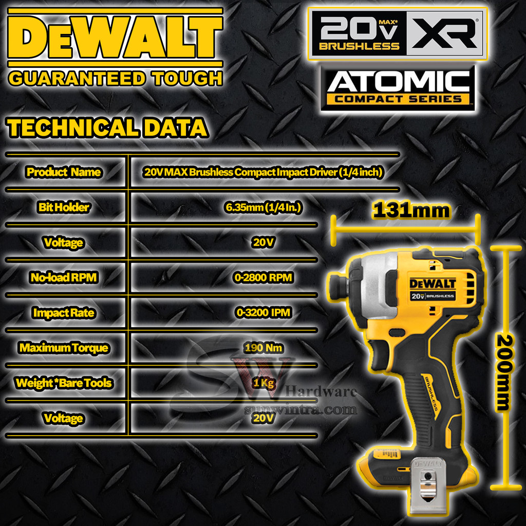DEWALT ATOMIC 20V MAX BRUSHLESS IMPACT DRIVER DCF 809 DCF809 F.O.C ...