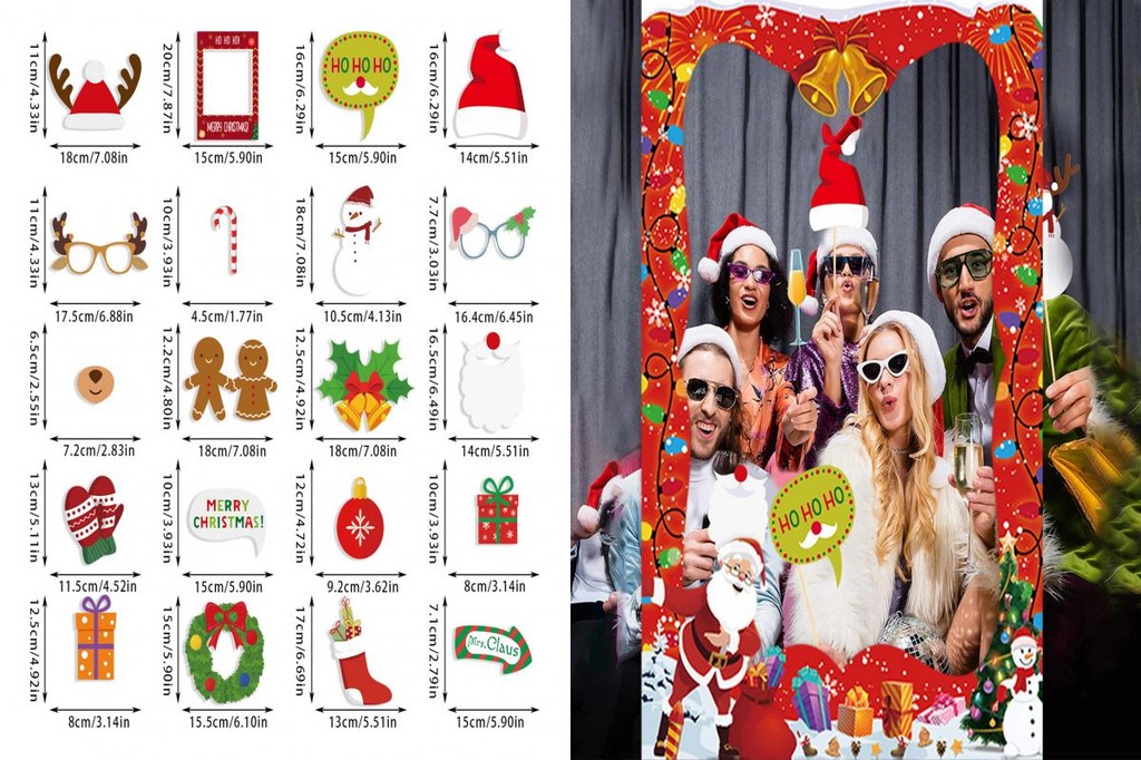 Christmas Photo Props Kit Christmas Selfie Props Christmas Photo Booth ...