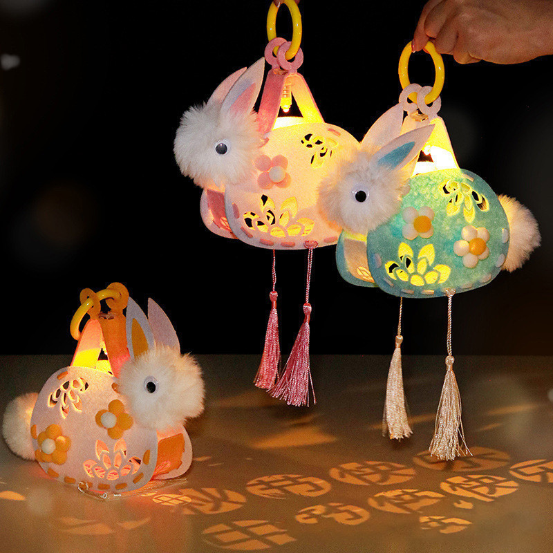 Moon Shape Rabbit Lantern Mid Autumn Handheld Lanterns Cute Funny Kids ...