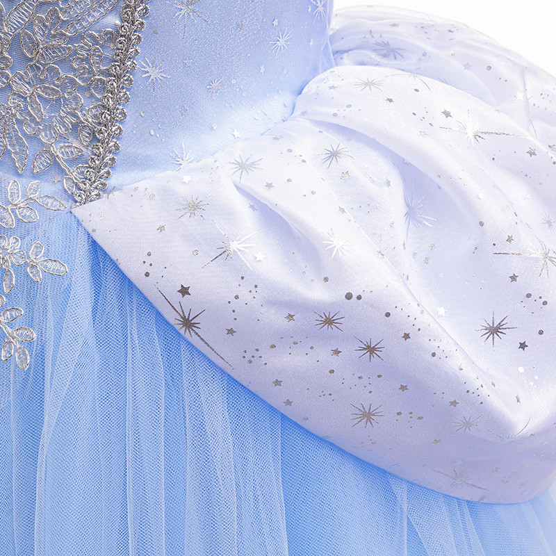Princess Cinderella Light Blue Dress For Kids Girl Short Sleeve Mesh ...