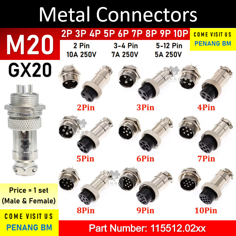 [1 set Male + Female] GX20 M20 20mm Aviation Connector Socket, 20mm ...