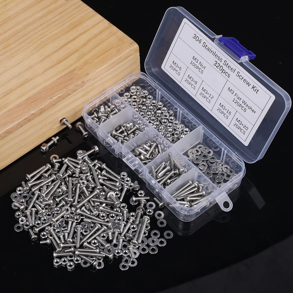 320Pcs/Box Stainless Steel M3 Screws Nuts Kit - Multi Size Metric Hex ...