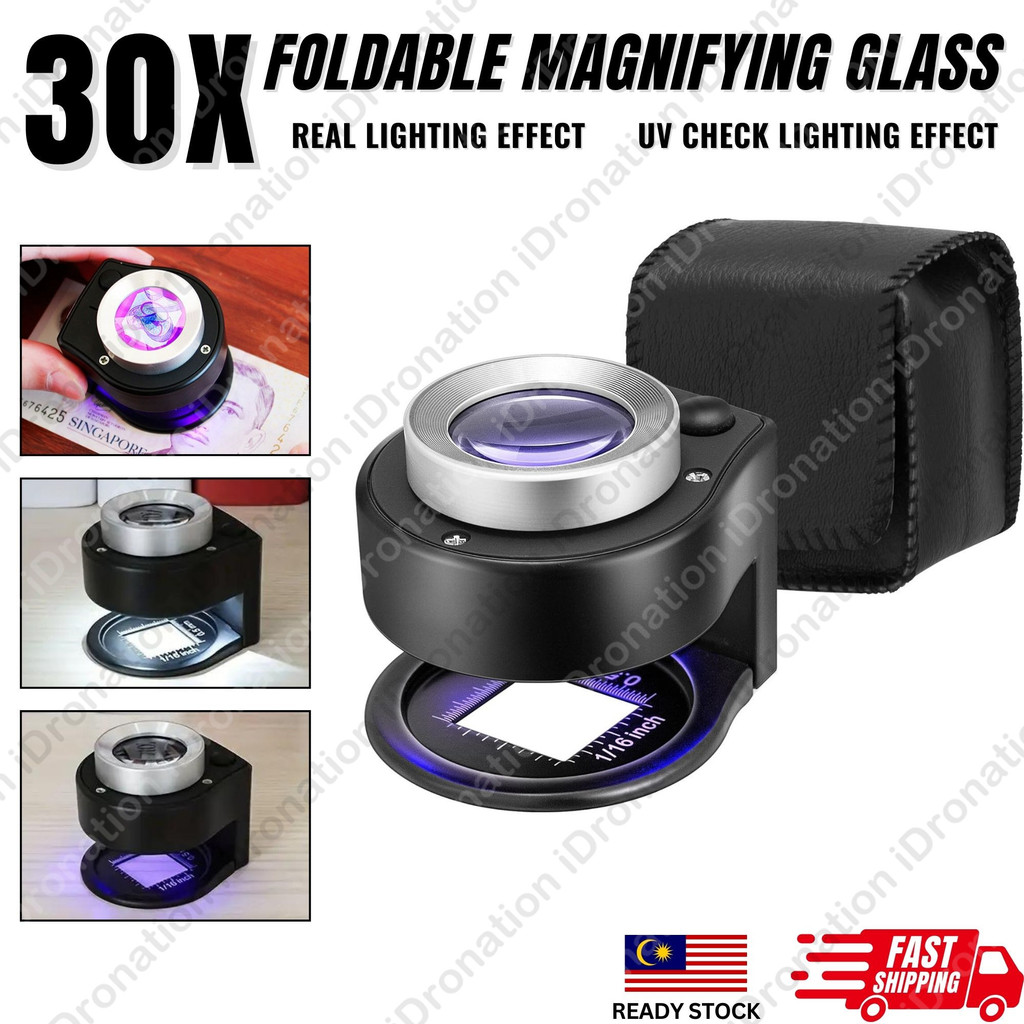 30X Loupe Magnifier LED UV Light Desktop Portable Metal Magnifier ...
