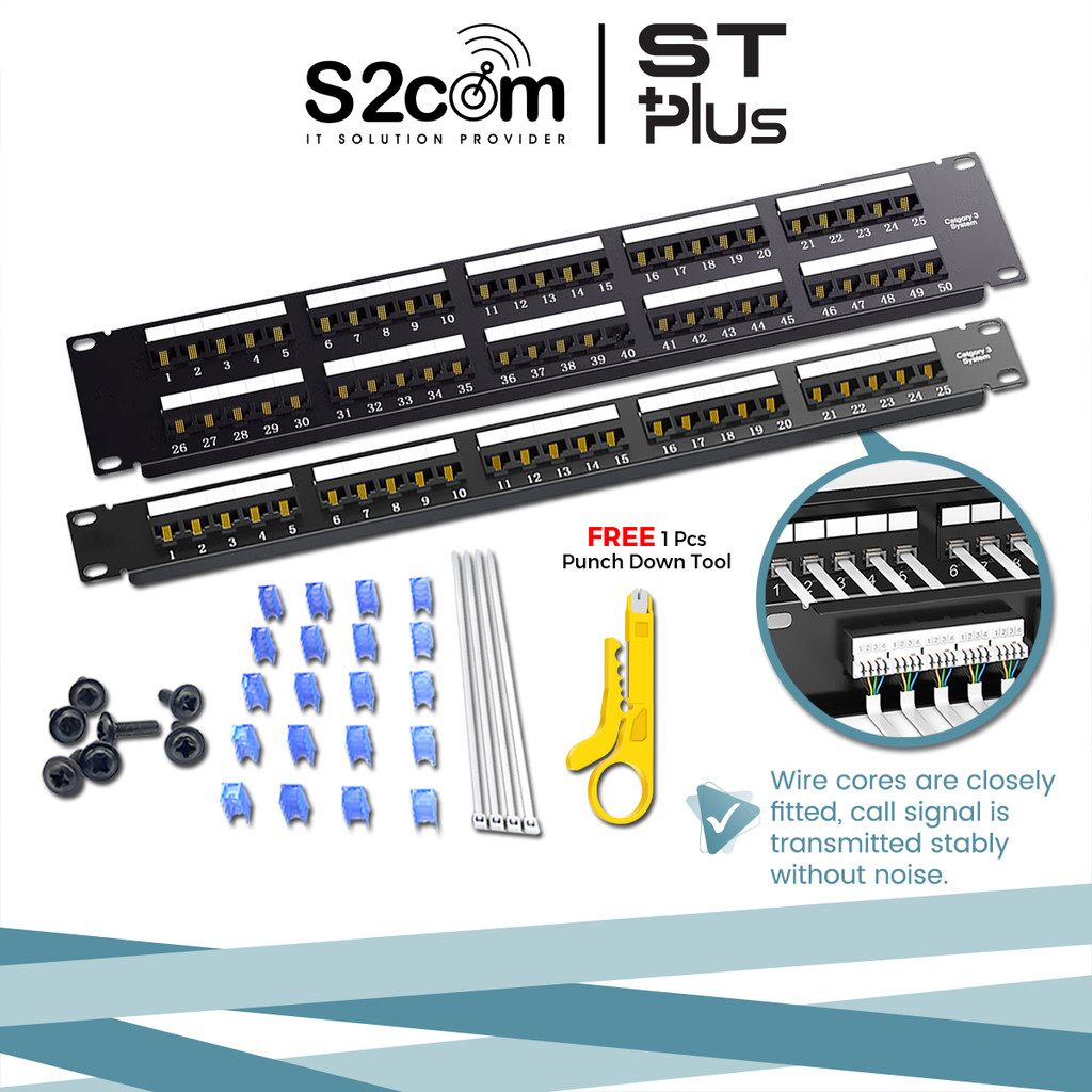 25 / 50 Ports Cat3 RJ11 Modular 1U / 2U 19 Inch Telephone Patch Panel ...