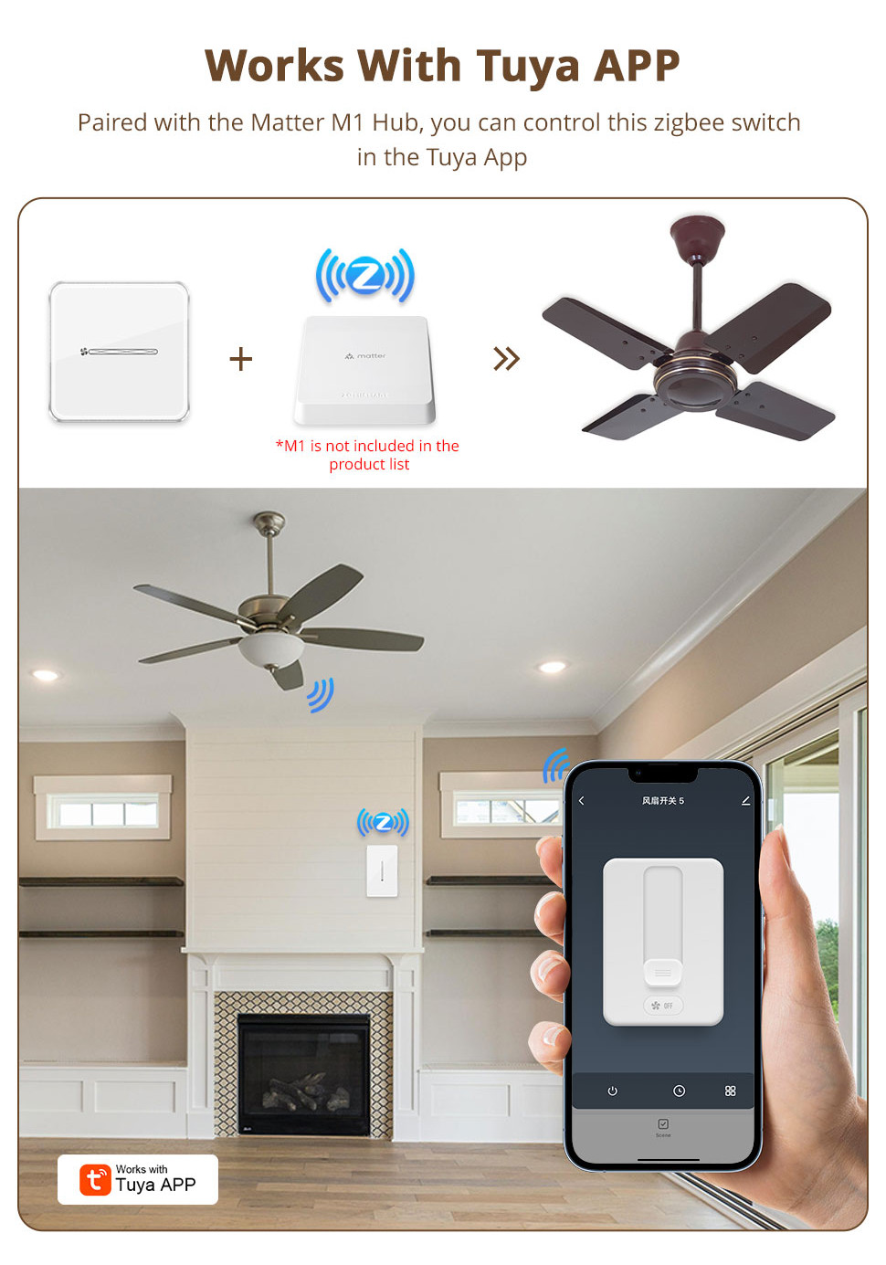 Zemismart Zigbee Fan Switch Smart Slide Percentage Adjust,Neutral Touch ...