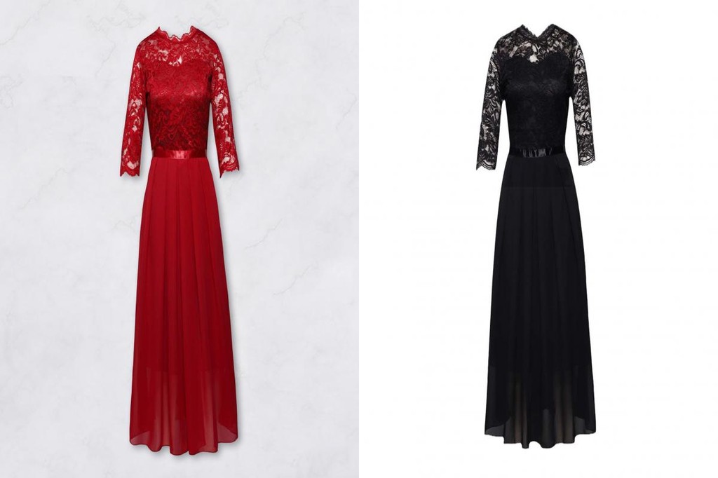 [ER] High Heels Pairing Dress Lady Maxi Dress Elegant Lace Patchwork ...