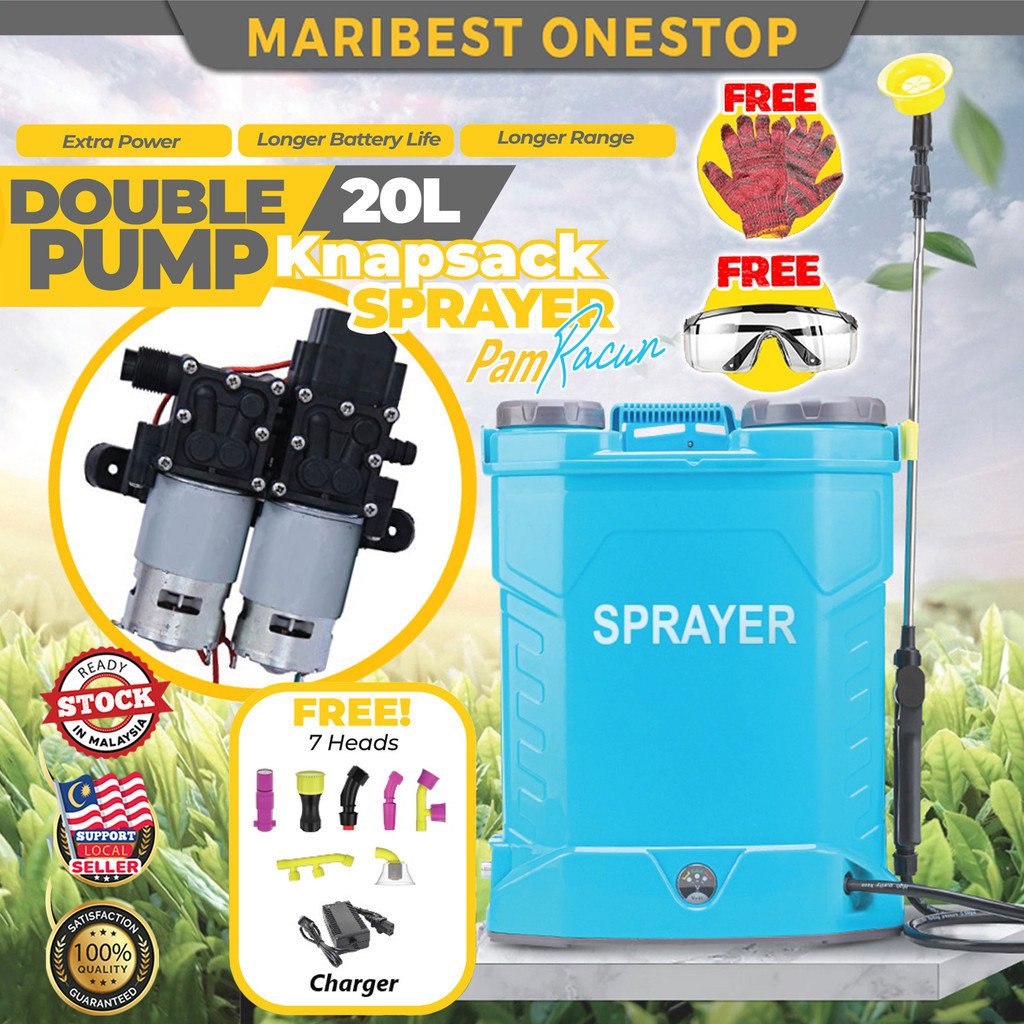 20L Double Pump Racun Bateri Knapsack Rechargeable Battery Sprayer Tong ...