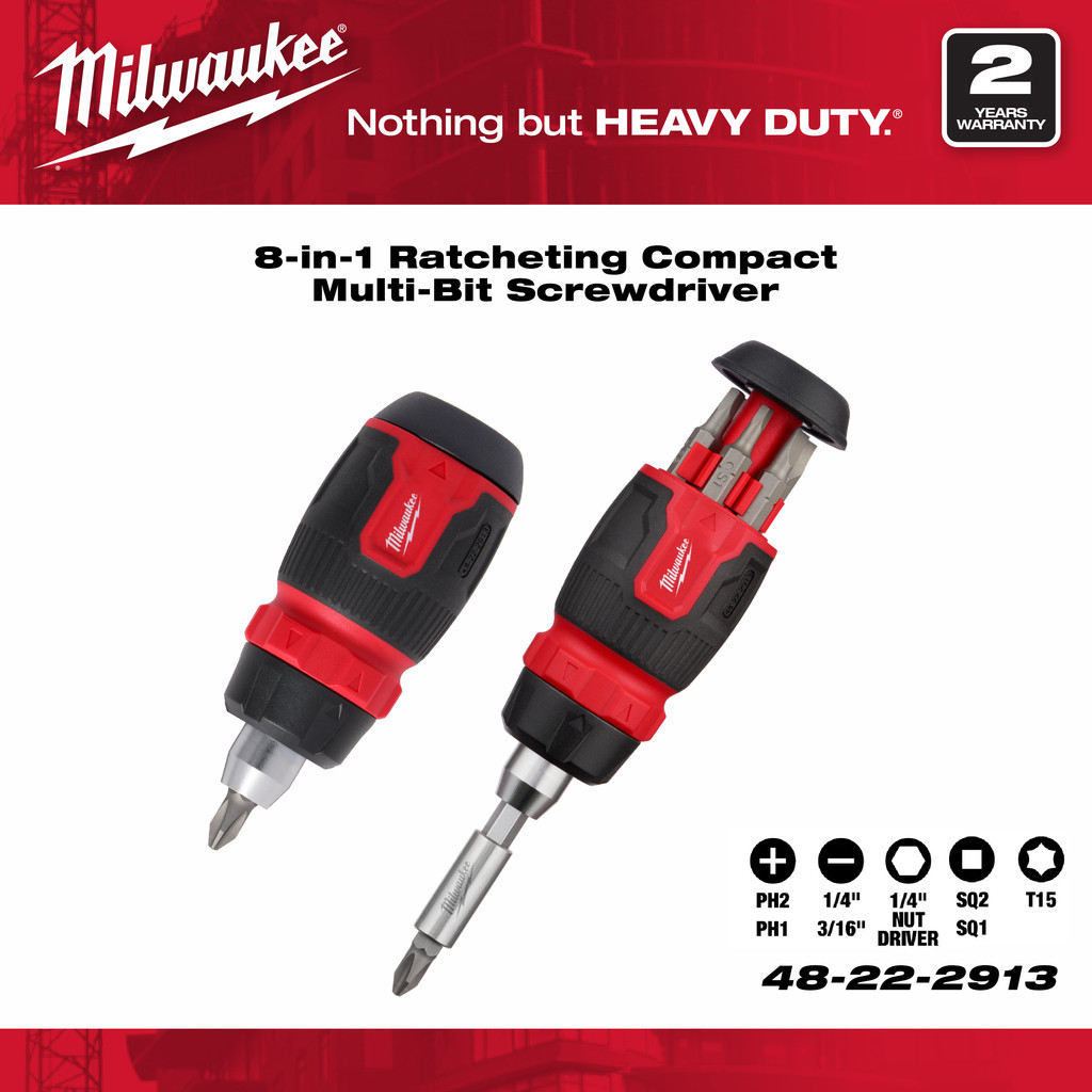 Milwaukee 8-in-1 Ratcheting Compact Multi-Bit Screwdriver - 48222913 ...