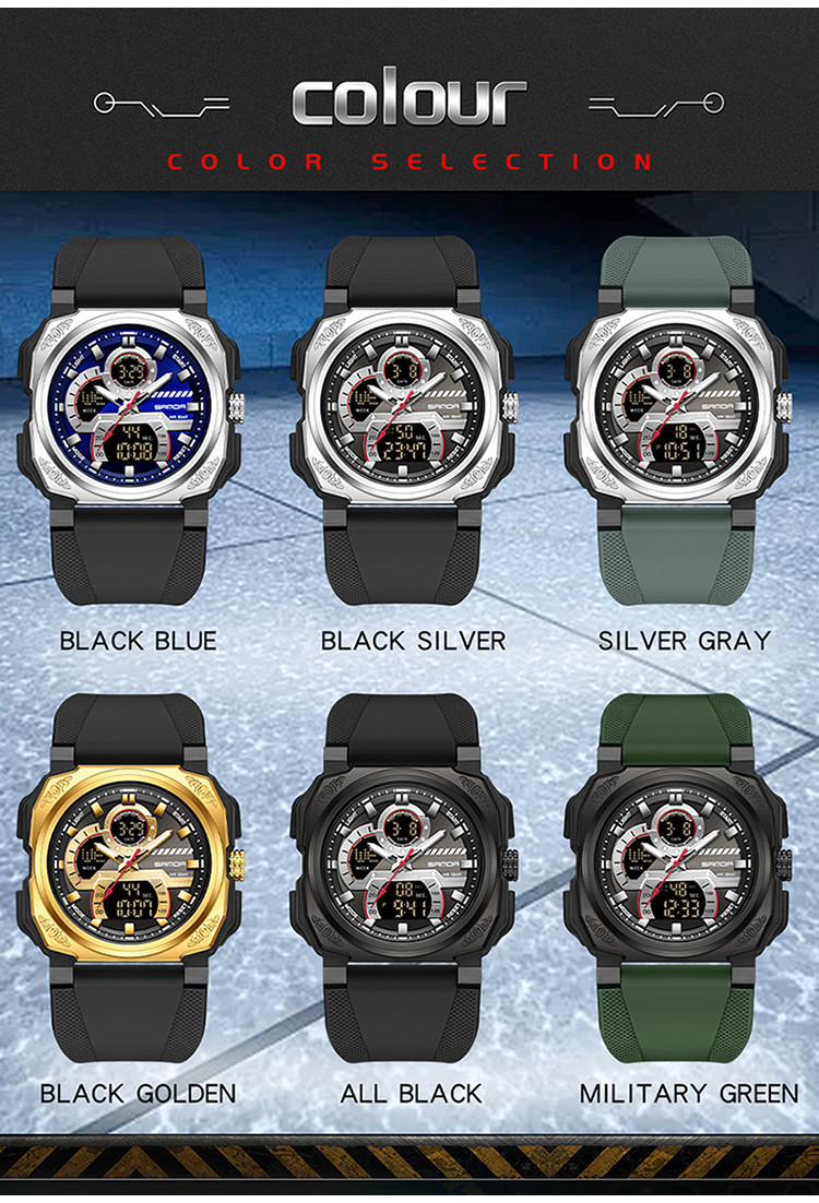 SANDA Square Dial Carved Pattern Personality Cool Sports Waterproof ...