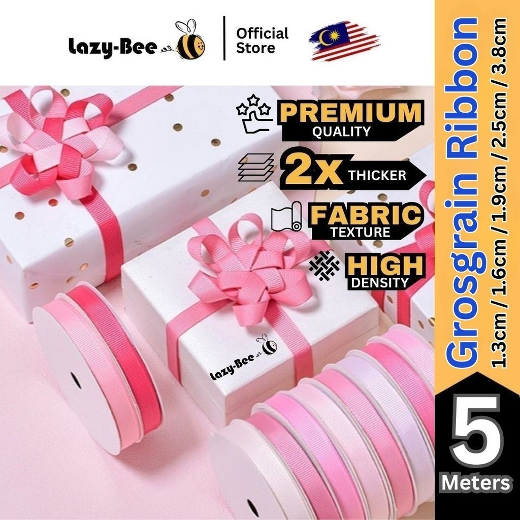LAZY BEE 5 meter Hot Pink Peony Dusty Rose Grosgrain Ribbon Reben Door ...
