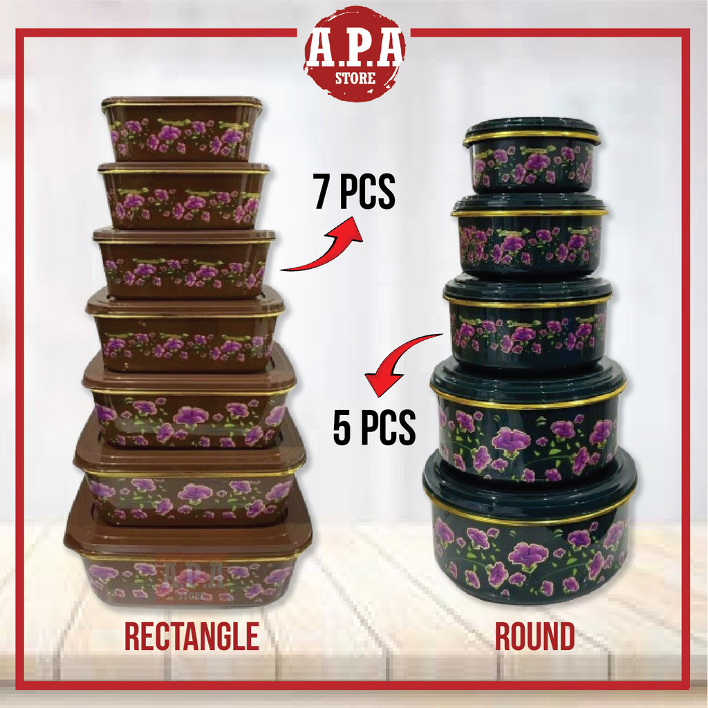 APA Plastic Food Storage Container Set Stackable Flower Floral Design Kitchen With Lid ...