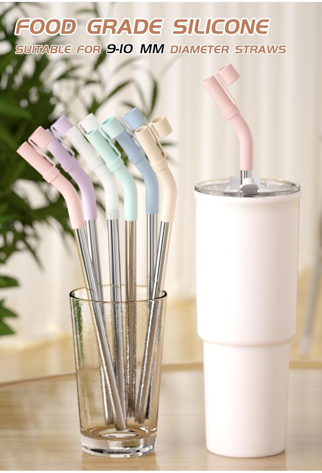 8-10mm Straw Extender Silicone Spill Proof Stopper Straw Cover with ...