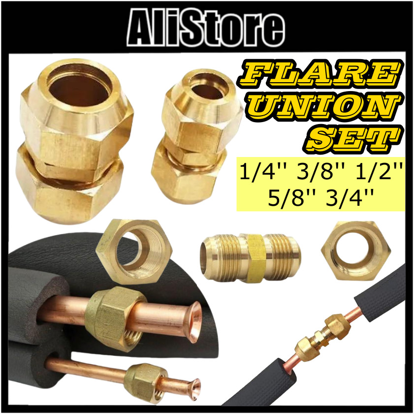 ALi FLARE UNION SET Copper Flare Nut 1/4" 3/8" 1/2" 5/8" 3/4" ( 2 PCS ...