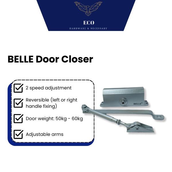 Belle Aluminium Door Closer Automatic Adjustable 180 Degree Magnetic ...