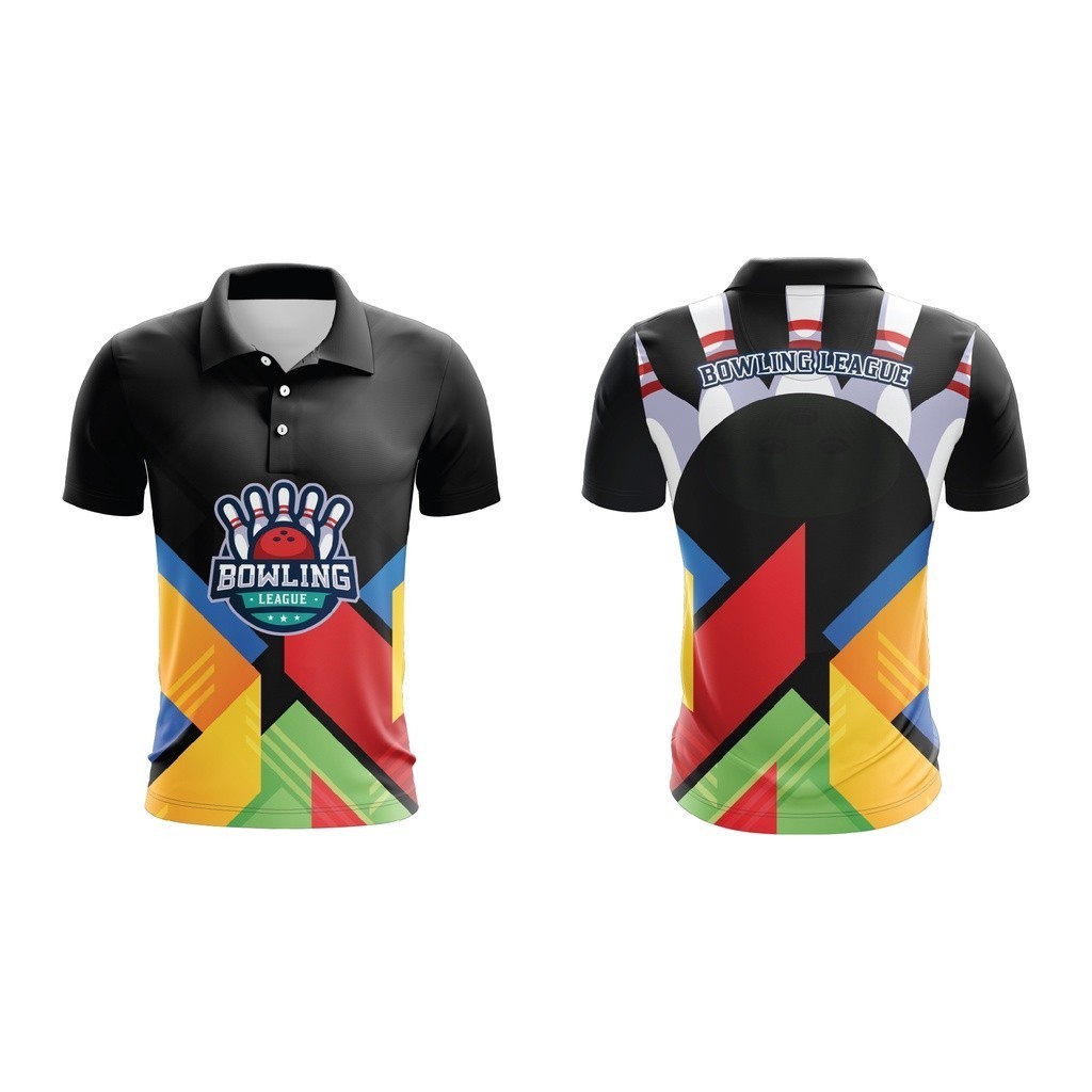Bowling Pin League Black hitam baju jersey custom name Bowling polo ...