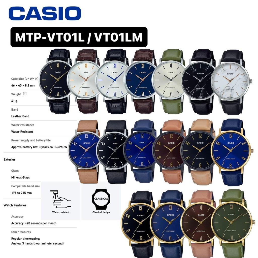 [ OFFICIAL CASIO WARRANTY ] CASIO MTP-VT01 LEATHER STRAP SERIES ...