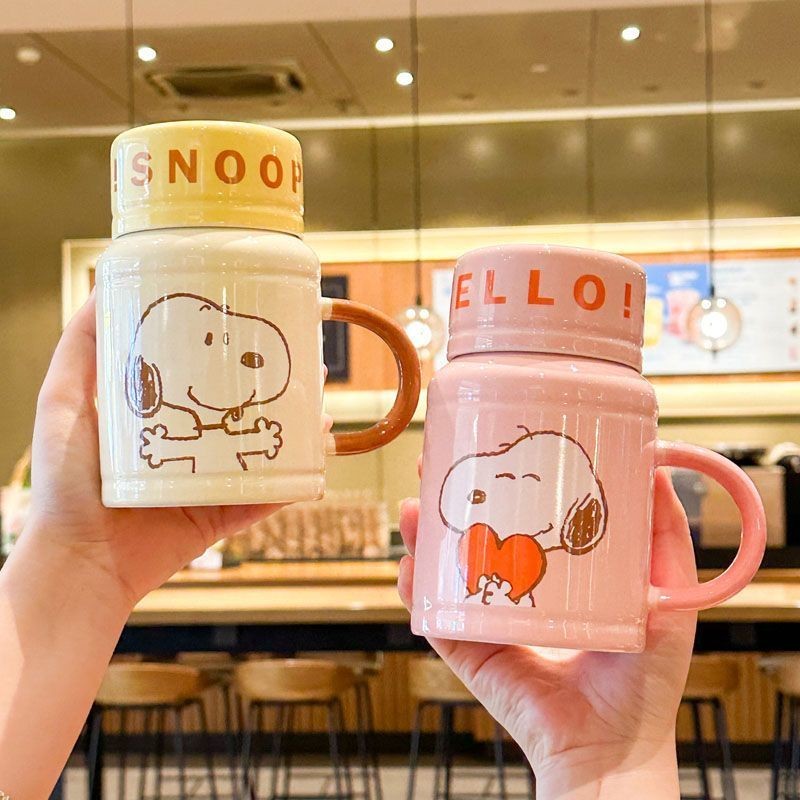 Snoopy Ceramic Cup Cute Girl Mug with Lid Spoon Couple High-value ...