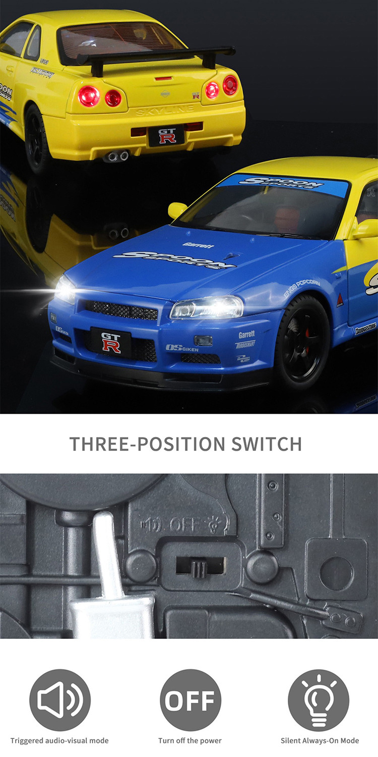 1:18 Nissan GTR R34 Diecast Toys Car Model Cars Alloy Toy Collection ...