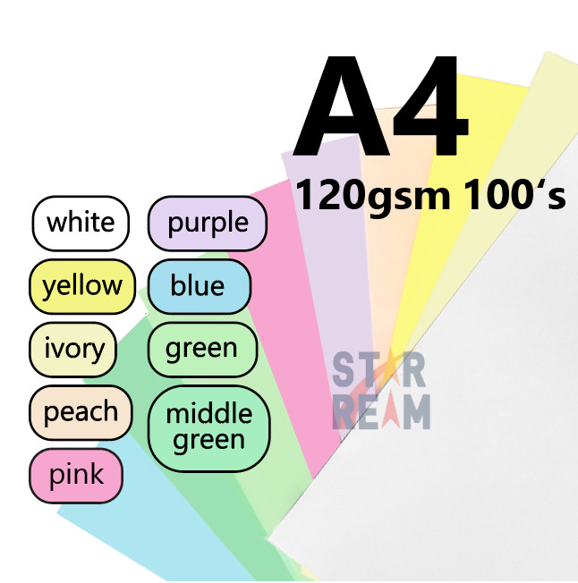 Colorful A4 120g Light Color Paper (100s/ream) Kertas Warna/ Two Sheet ...