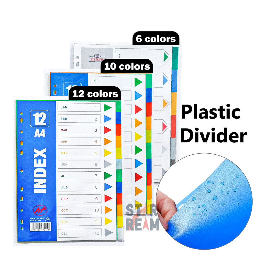 A4 Index Divider Plastic (6/10/12 Colors) 11 holes| Document Divider ...