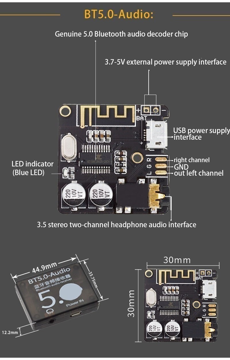 VHM-314 Bluetooth Audio Receiver Board Bluetooth 5.0 4.1 MP3 Lossless ...
