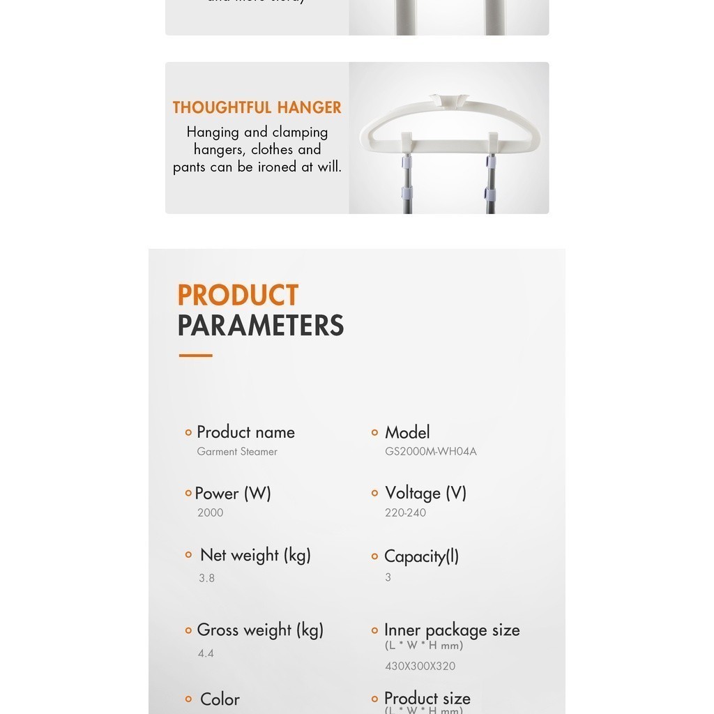 Gaabor Iron Steam Garment Steamer 1800W Stainless Steel Iron Board 1.8L ...