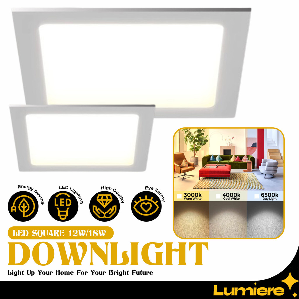 SIRIM LUMIERE LED Square Downlight 12W 18W Lampu Led Siling Ceiling ...