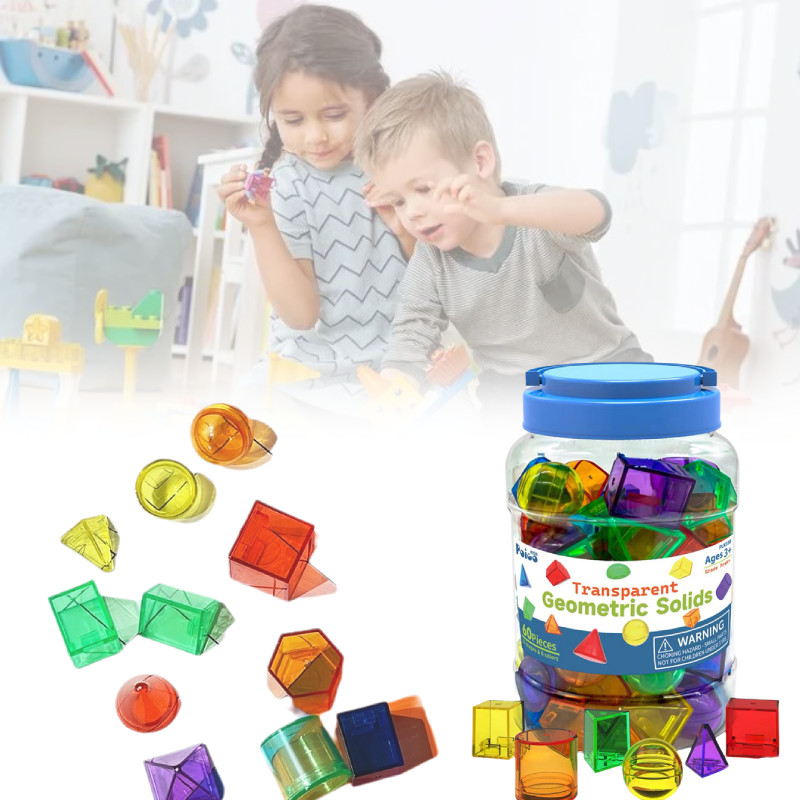 Piece 60 Geometric Transparent Building Blocks Montessori Educational ...