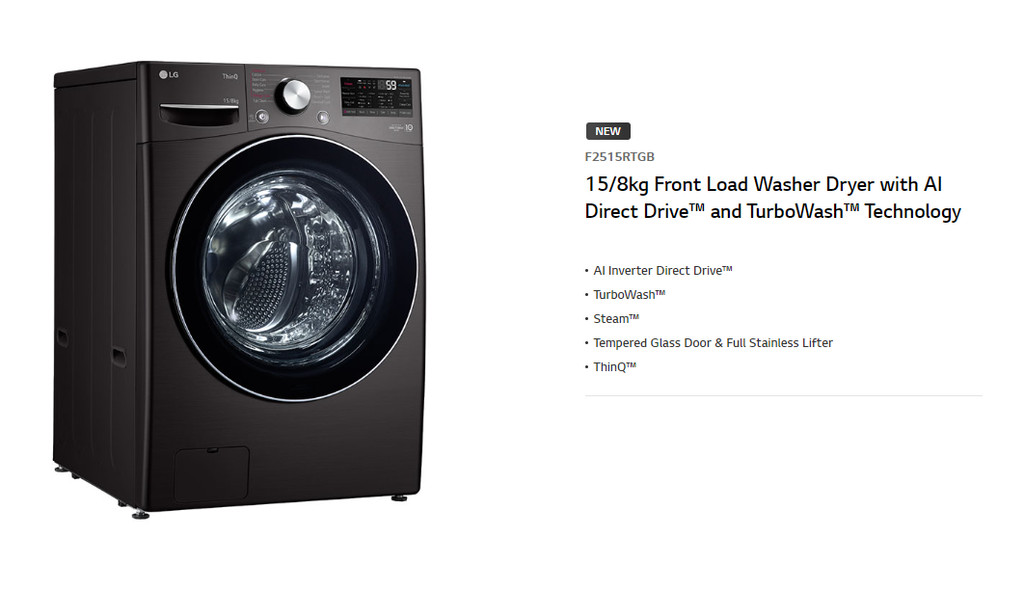 LG Front Load Washer Dryer Wash 15KG/Dryer 8KG (F2515RTGB) Washing ...