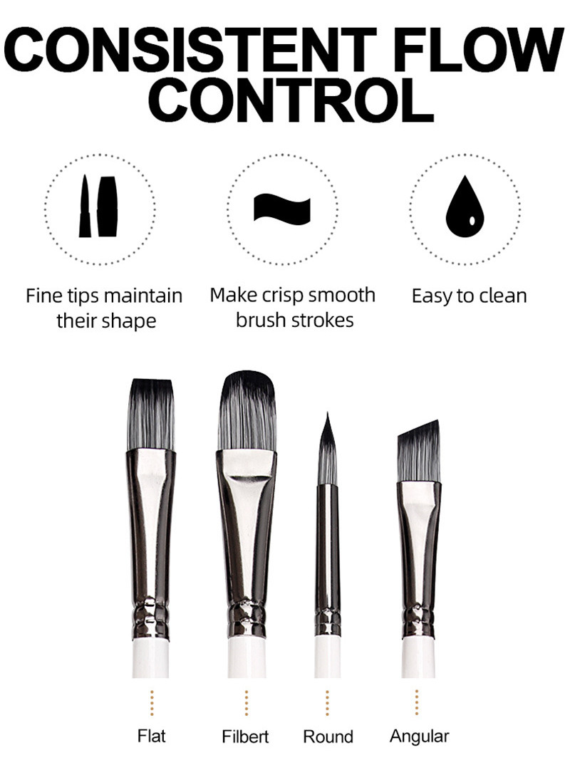 Premium 10-Piece Paint Brushes Set Versatile Flat Round and Pointed Tip ...