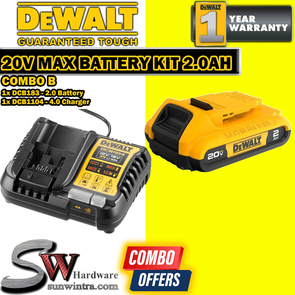 DeWalt 20V MAX 2.0Ah Battery Kit + 4.0Ah Charger DCB183 DCB 183 1x / 2x ...