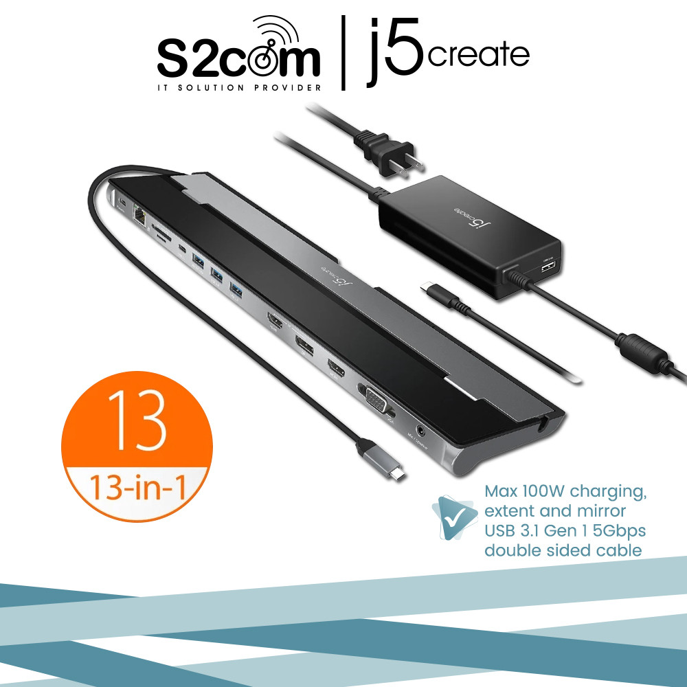 j5create JCD543P 13 in 1 USB-C PD 100W Triple Display Up to 4K Docking ...