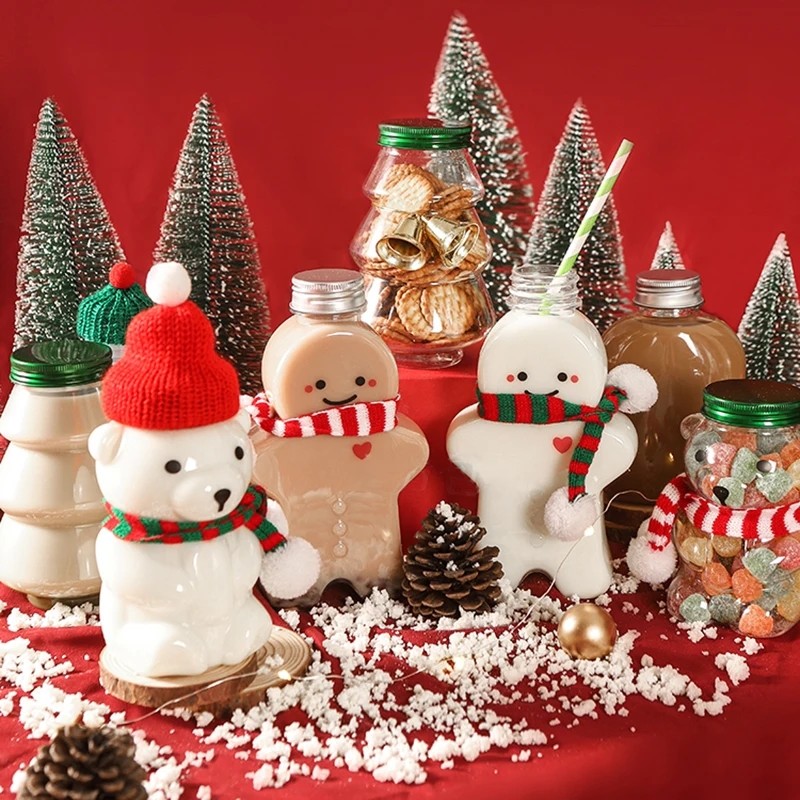 Gingerbread Man Bottle Plastic Party Decoration Containers Milk Tea ...