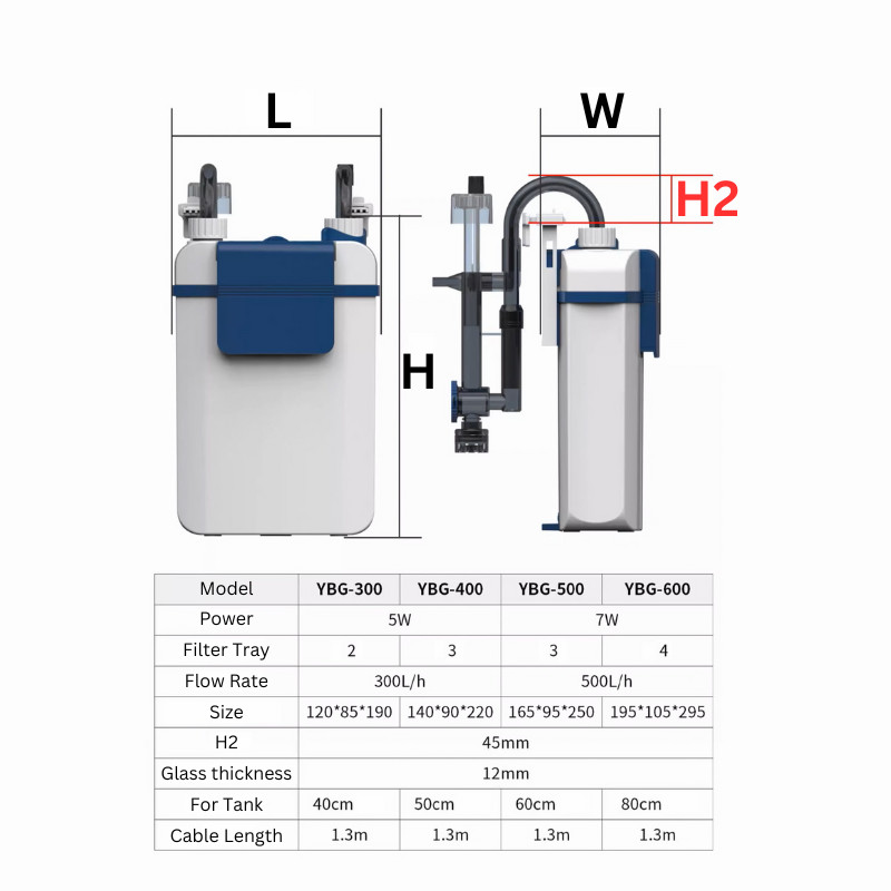 SUNSUN Aquarium Hanging HOB Filter with Sewage System YBF-500 YBF-600 ...