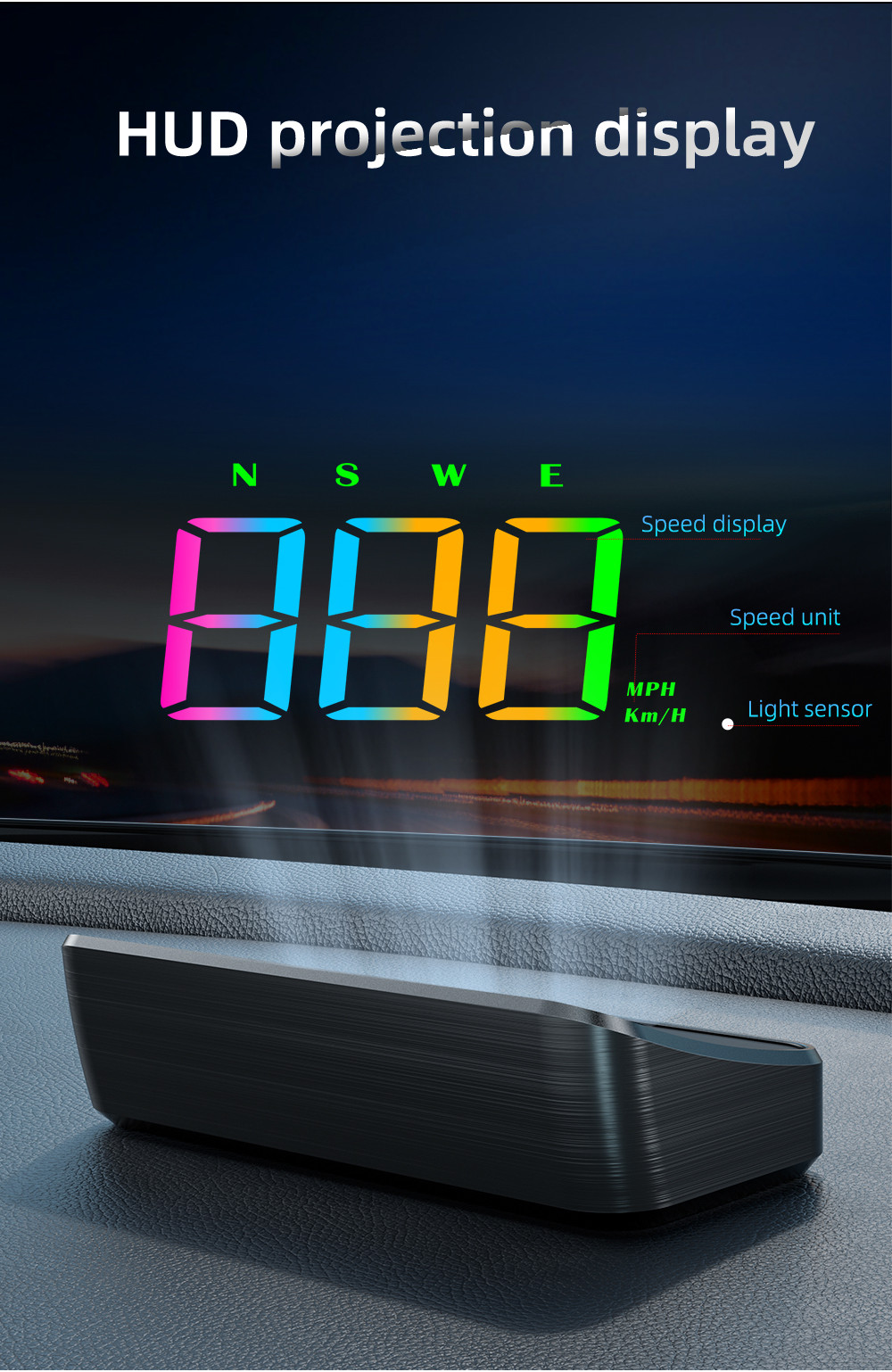 M2S Universal GPS Beidou HUD USB Color Head Up Display Speed Driving ...