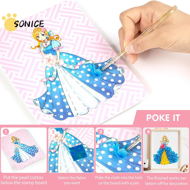 Punch Needle Craft Kit Princess Poke Poke Art for Kids Mess-Free Sewing ...