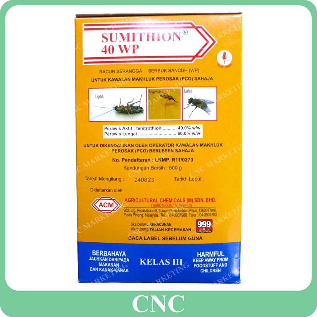 500GM Sumithion 40WP ACM Fenitrothion 40% Racun Serangga Nyamuk Lalat Jejentik Pest Control ...