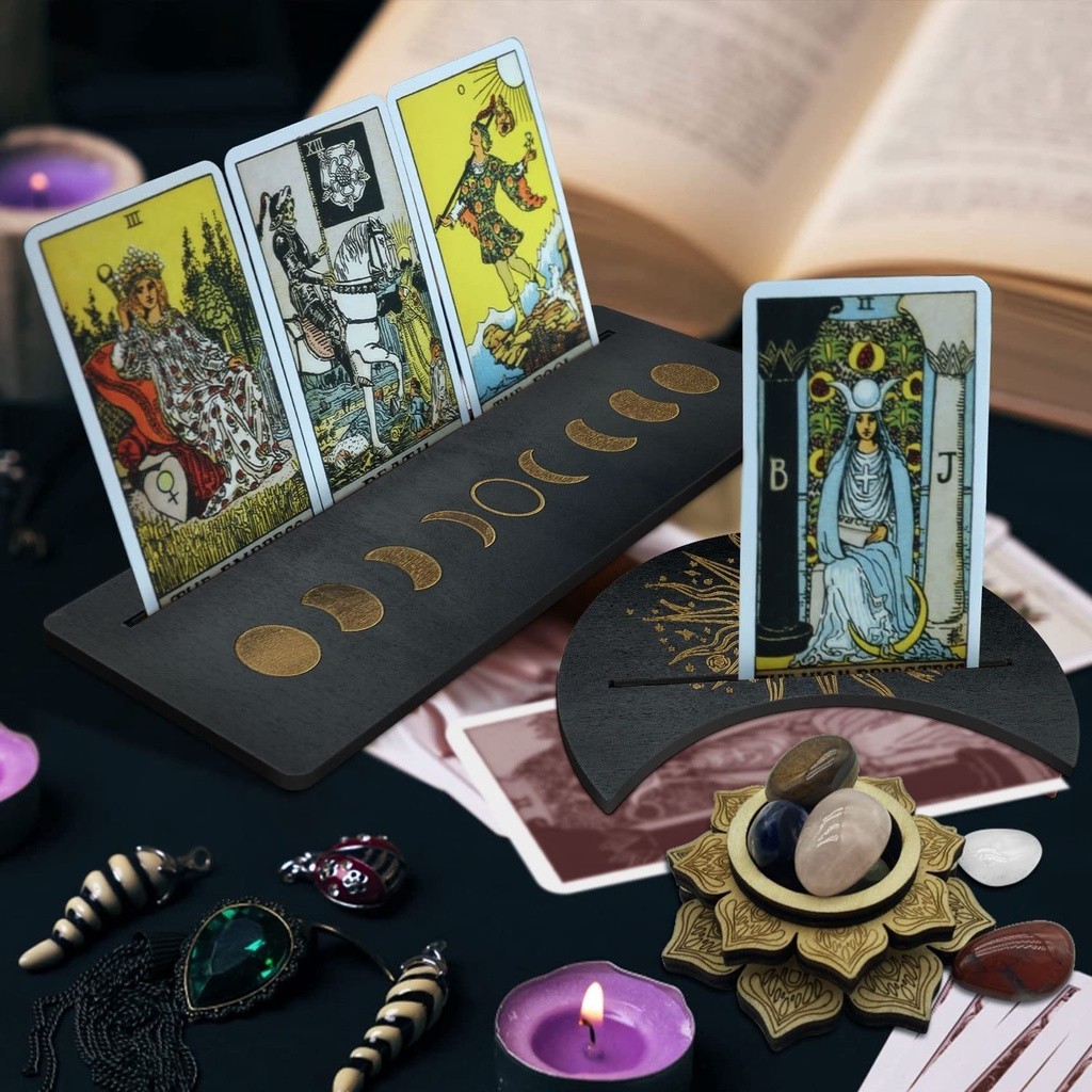 2pcs Wooden Tarot Card Stand Moon Sun Shape Tarot Card Holder ...