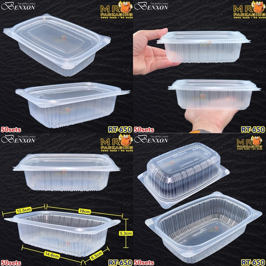 Benxon RT-750 RT-1000 Rectangular Container & Lid ( 50sets± ) Disposable Plastic PP Food Bento ...