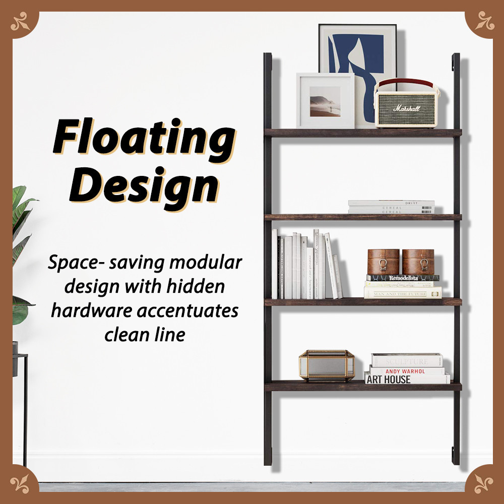 Worthbuy 4 Tier Wall Mounted Book Shelf Rak Buku Tingkat Rak Dinding ...