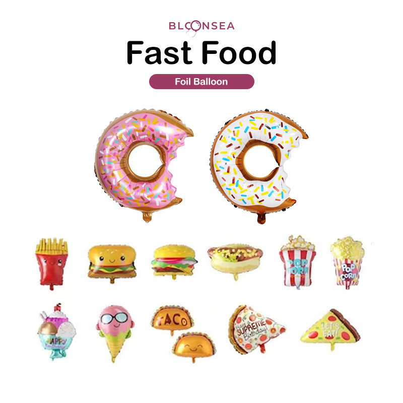 Fast Food Balloon Theme Doughnut Popcorn Pizza Hotdog Ice Cream Donut ...